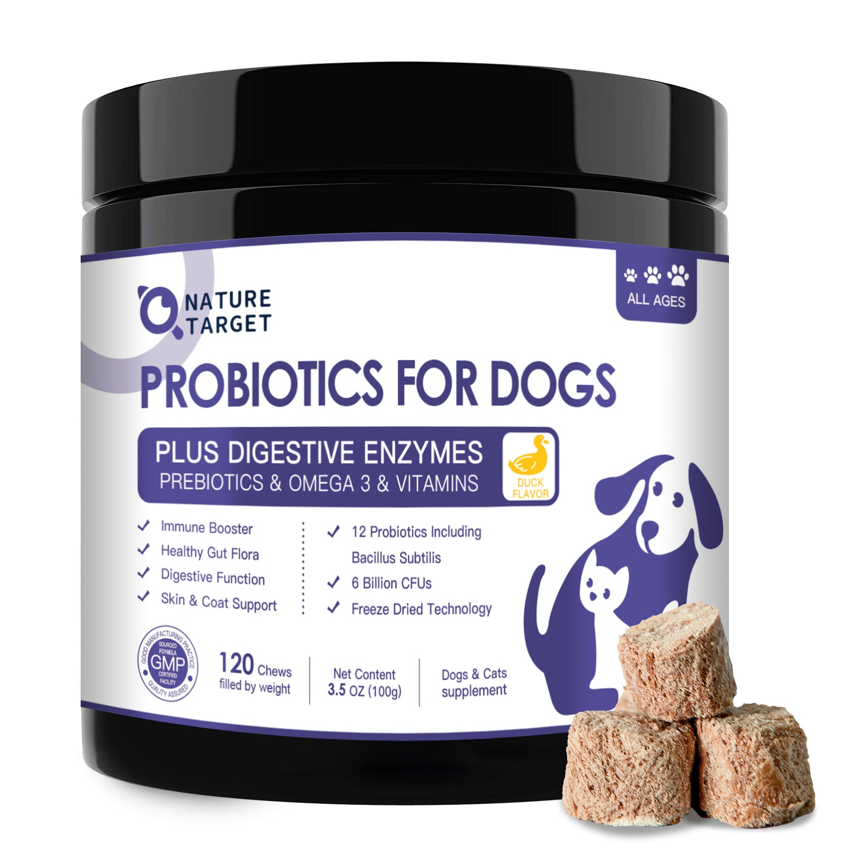 Dogs & Cats Omega-3 Probiotic Chews with Duck Flavor + Vitamins, 120ct ...