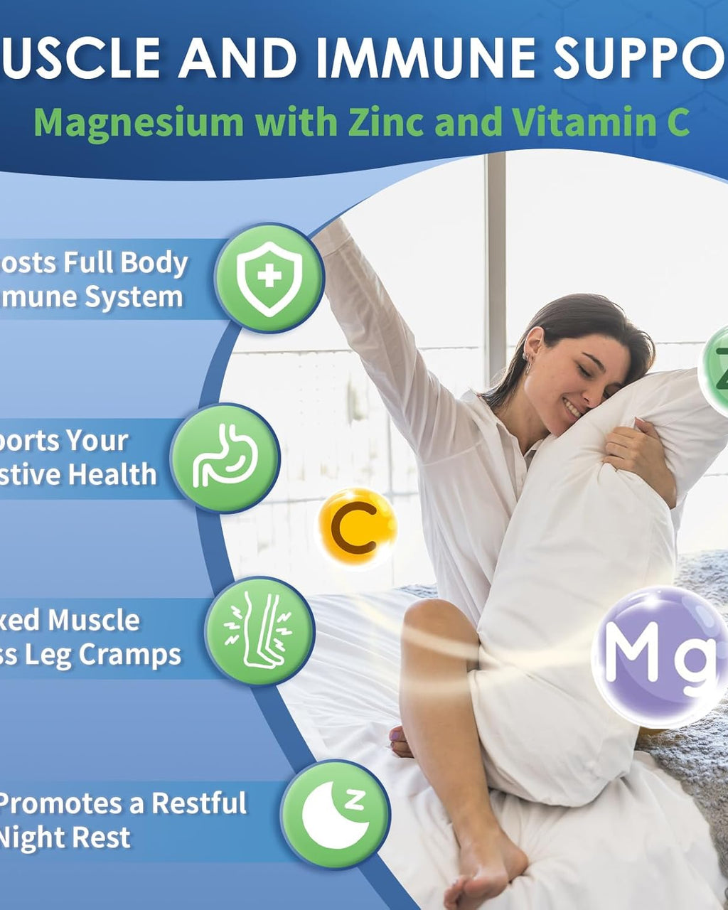 Magnesium Glycinate 500mg, Chelated Magnesium with Zinc & Vitamin D3 ...