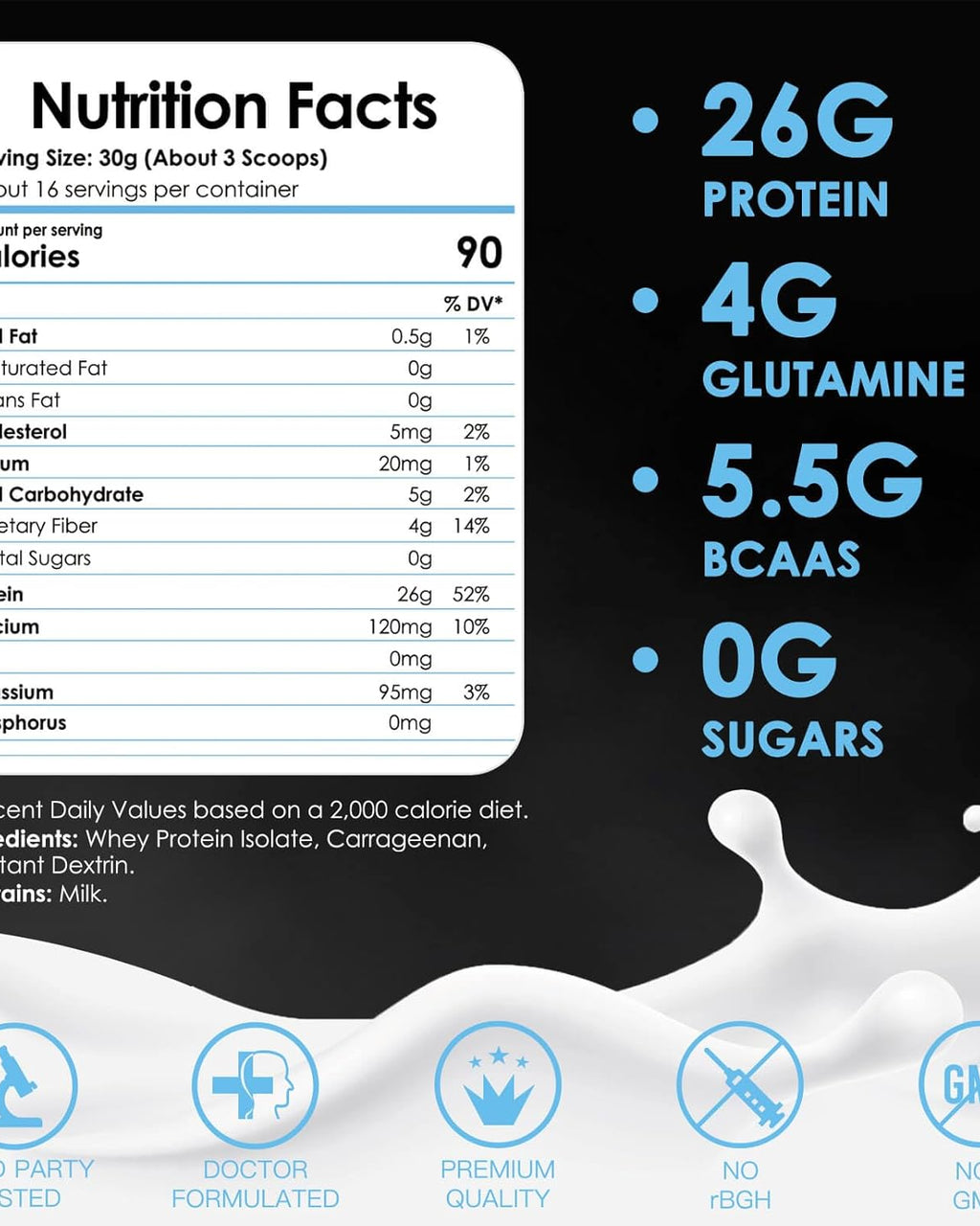Whey Isolate Unflavored Protein Powder, Grass-Fed Protein Powder for M ...