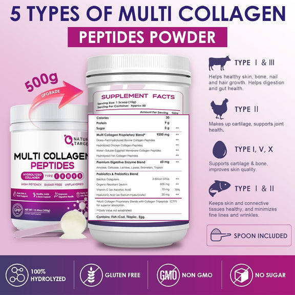 Hydrolyzed Multi Collagen Peptides Powder, with Hyaluronic Acid ...