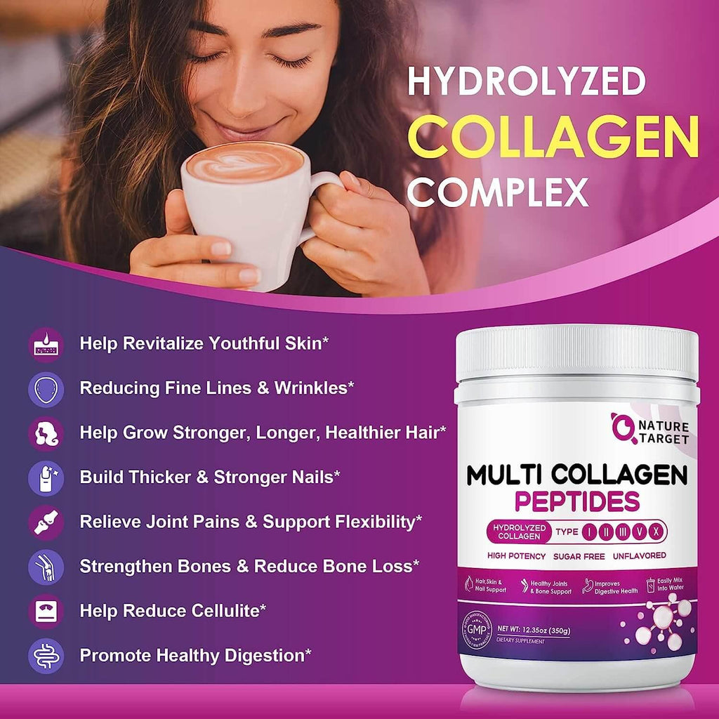 Multi Natural Hydrolyzed Collagen Peptides Powder for Women - Nature Target