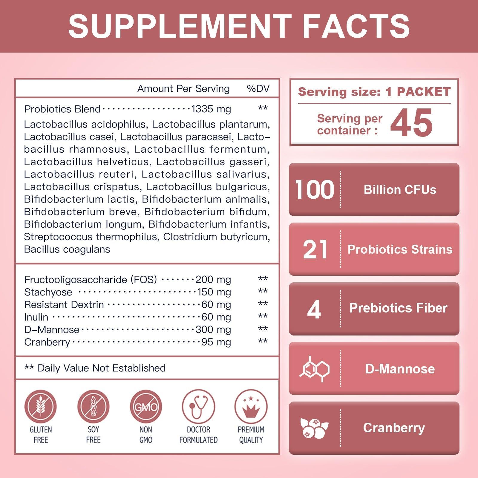 Probiotics Powder for Women Prebiotics, with Urinary Tract Health ...