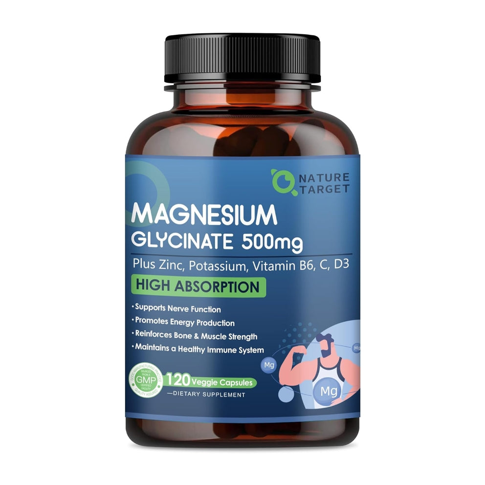 Magnesium Glycinate 500mg, Chelated Magnesium with Zinc & Vitamin D3 – Nature Target